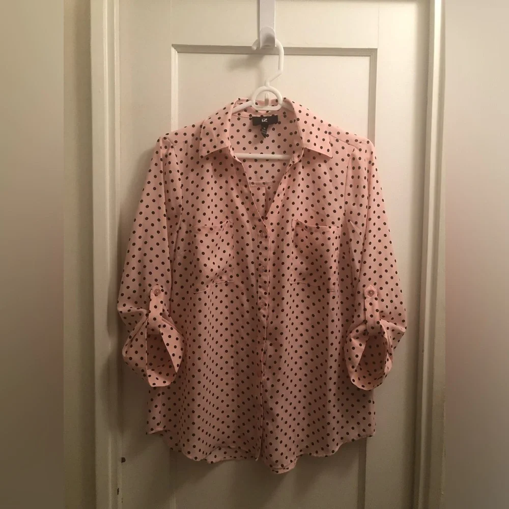 Iz Byer | Tops | Iz Byer Pink Blouse With Black Polka Dots | Poshmark